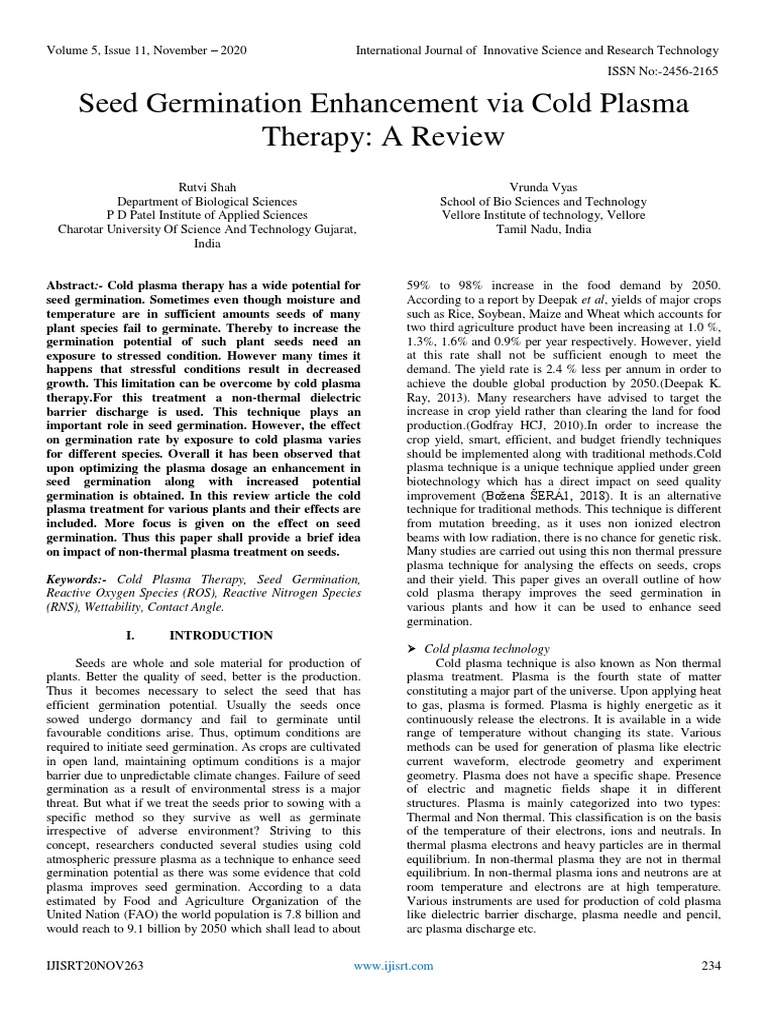 Seed Germination Enhancement Via Cold Plasma Therapy A Review | PDF ...