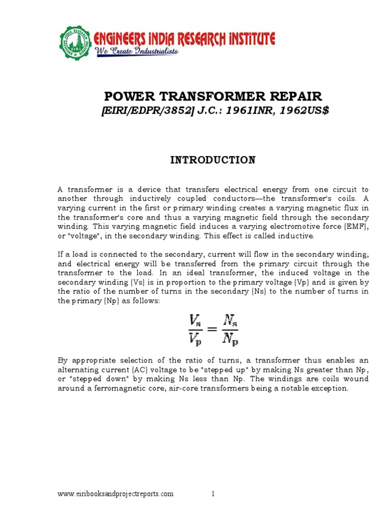 Project Report On Power Transformer Repair | PDF | Electromagnetic ...