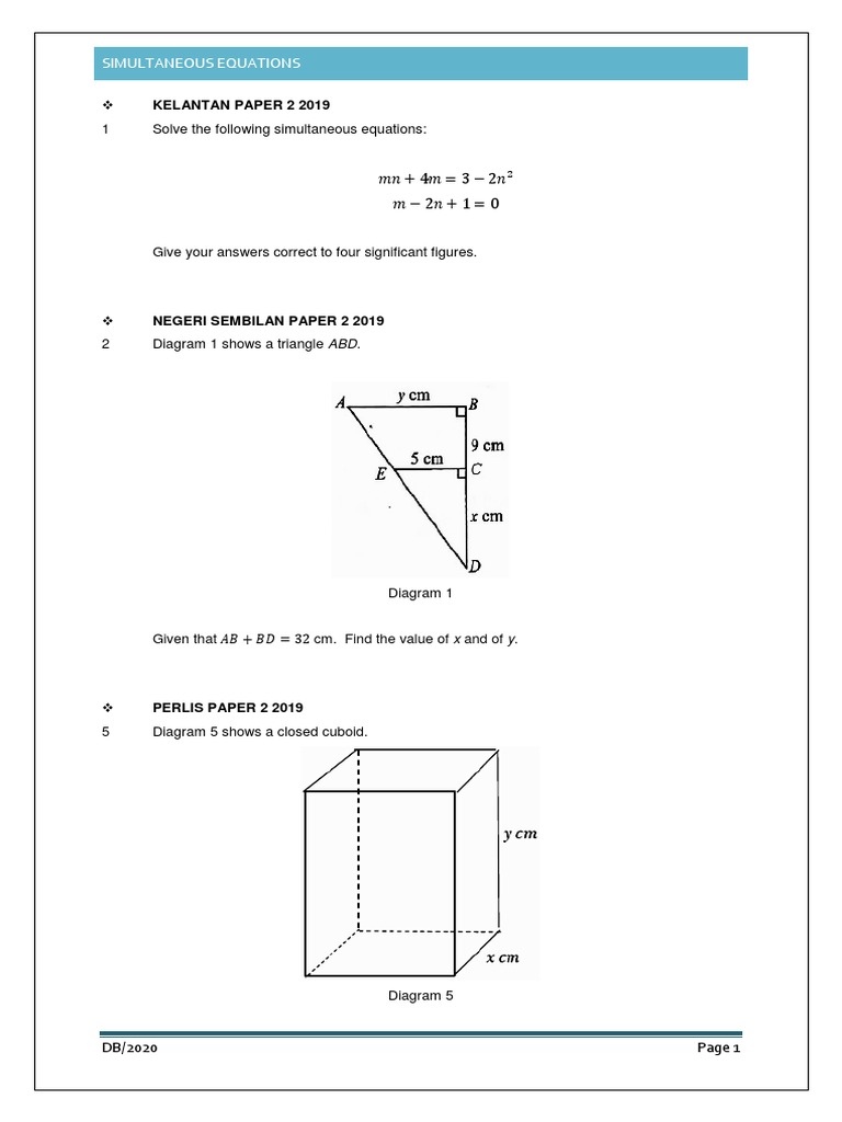 Solving Simultaneous Equations Guide | PDF | Area | Rectangle