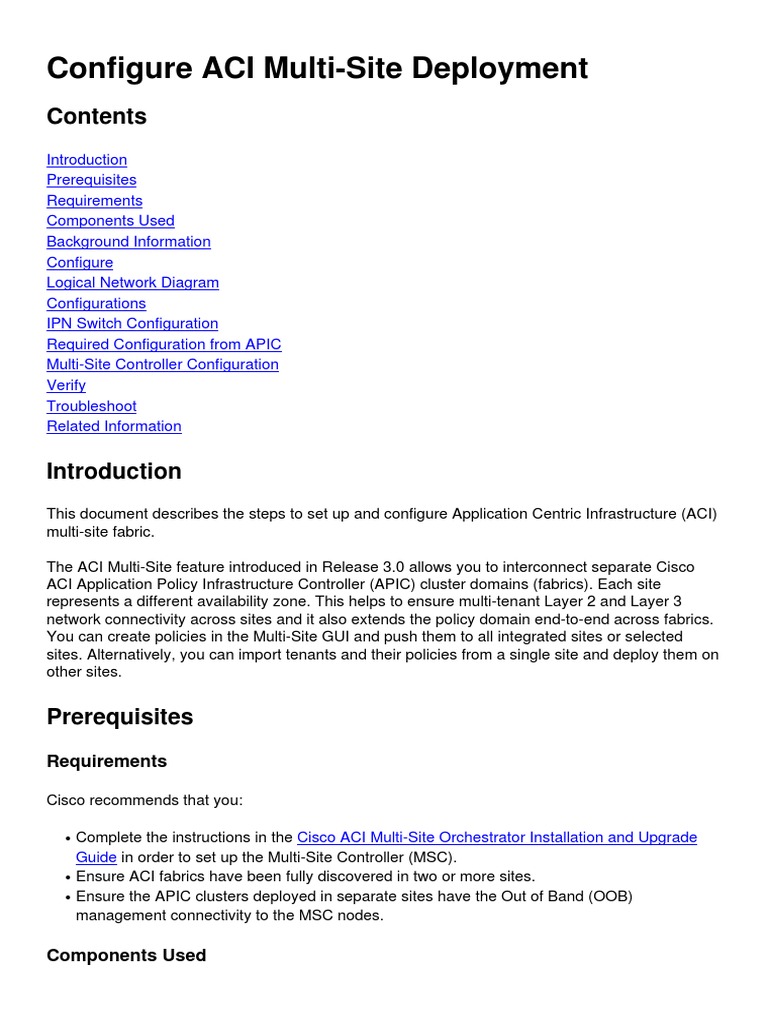 Configure Aci Multi Site Deployment Requirements Pdf Ip Address Computer Network