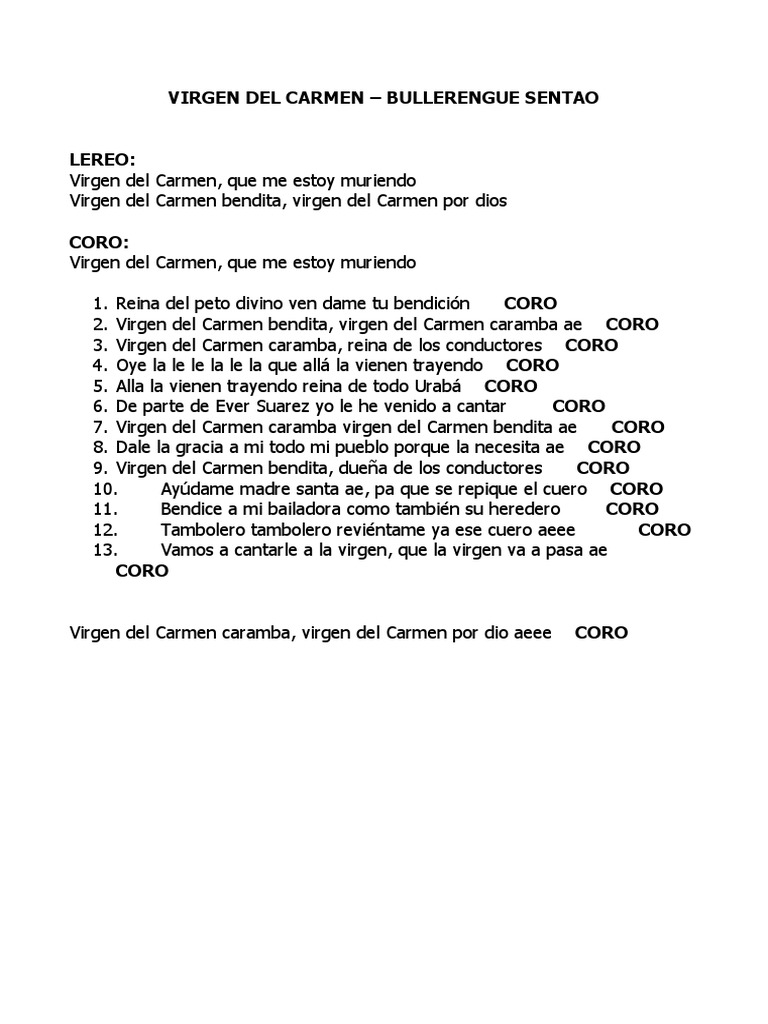 Letras de Bullerengue y Temas Musicales | PDF | Oración | Religión y ...