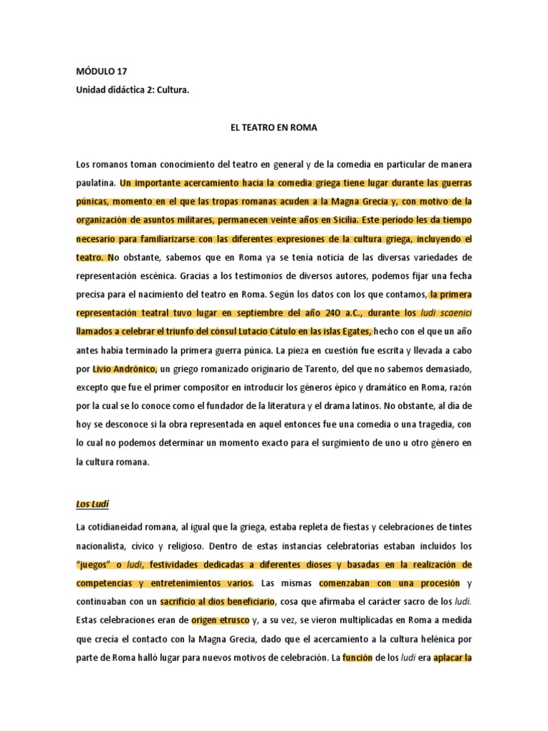 El Teatro en Roma | PDF | Comedia | Metro (poesía)