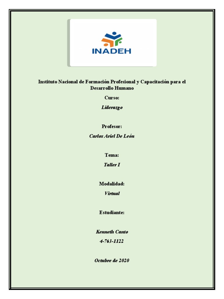 Inadeh, Curso Liderazgo, Taller I | PDF | Desarrollo profesional ...
