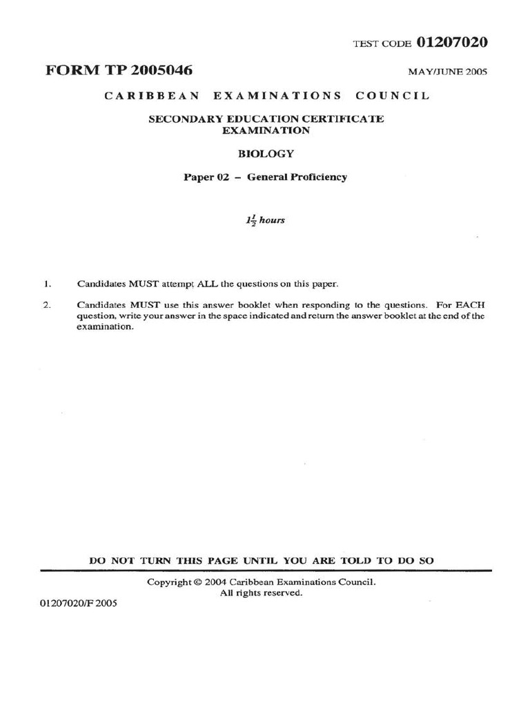 CSEC Biology June 2005 P2 | PDF | Flowers | Hormone