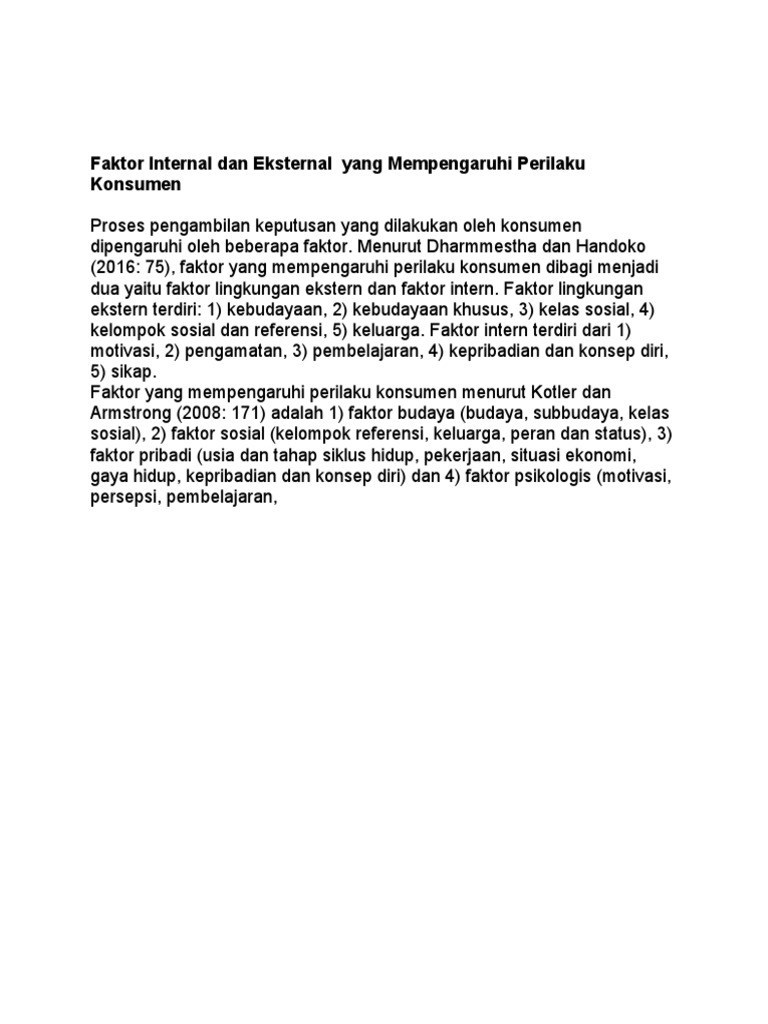 Faktor Internal Dan Eksternal Yang Mempengaruhi Perilaku Konsumen | PDF