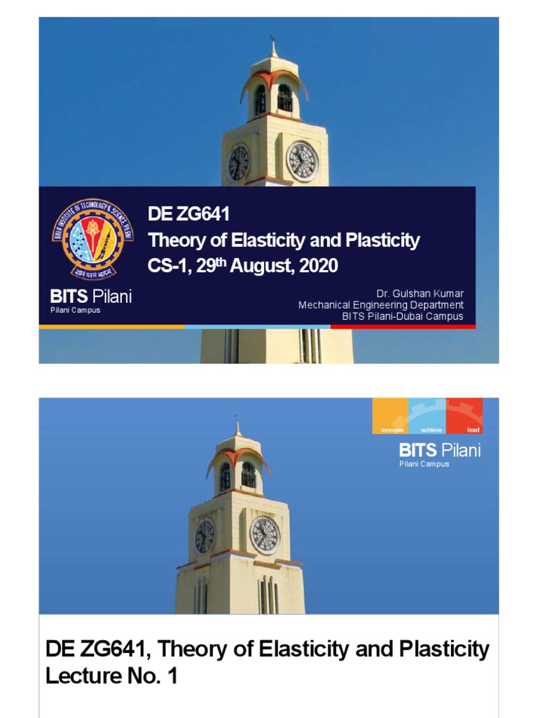 Theory of Elasticity Lecture BITS Pilani | PDF | Deformation (Engineering) | Elasticity (Physics)
