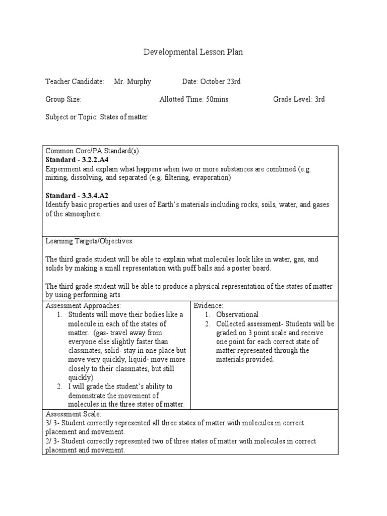 3rd Grade States of Matter Lesson Plan | PDF | Matter | Gases