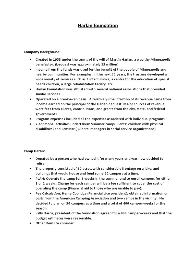 Harlan Foundation: Company Background | PDF | Fee | Economies