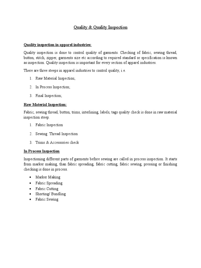 Quality & Quality Inspection | PDF | Sewing | Shirt