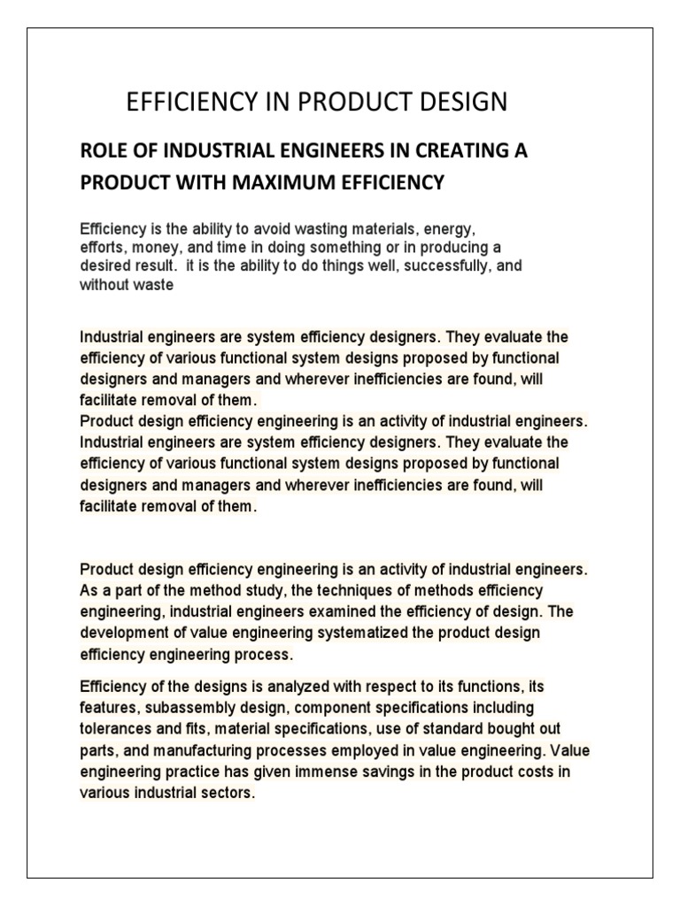 Efficiency in Product Design | PDF | Efficiency | Design