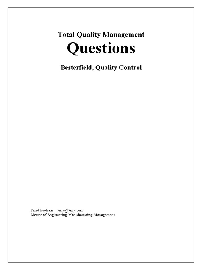 Total Quality Management Question Mcqs of Besterfield PDF | PDF