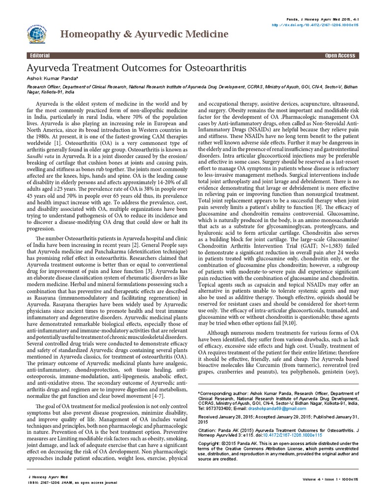 Ayurveda Treatment Outcomes For Osteoart | PDF | Osteoarthritis | Ayurveda