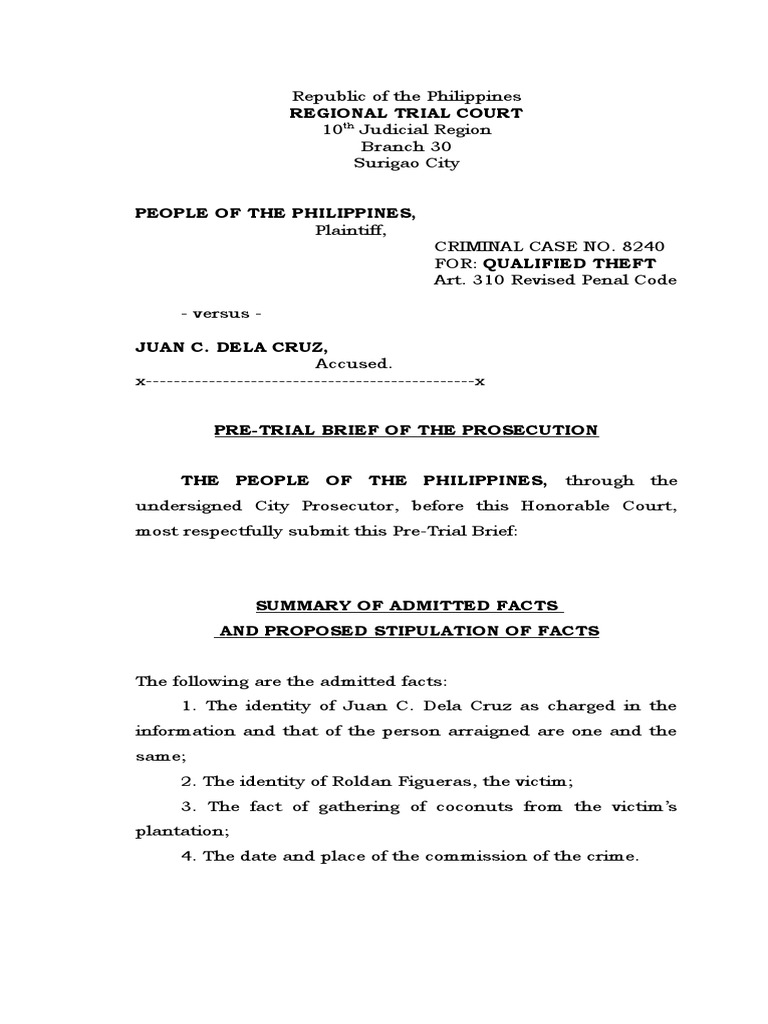 Pre Trial Brief Prosecution | PDF | Prosecutor | Misconduct