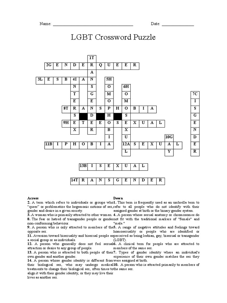 LGBT Crossword Puzzle Title | PDF | Gender | Gender Studies