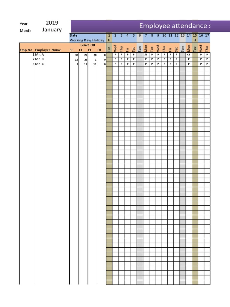 Attendance Sheet in Excel With Formula | Download Free PDF | Business