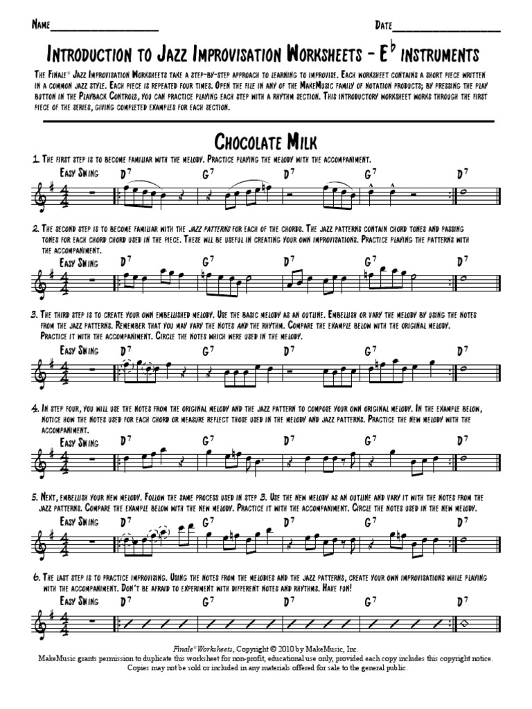 Introduction To Jazz Improvisation Worksheets - Eb Instruments | PDF ...