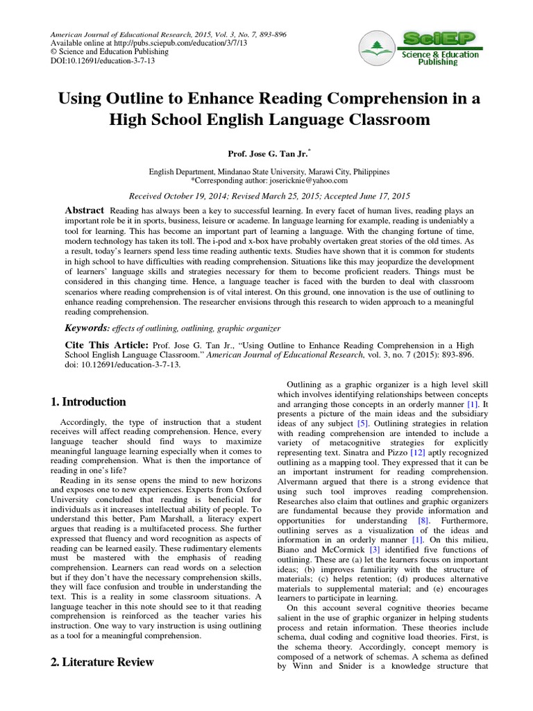 Using Outline To Enhance Reading Comprehension in A High School English ...