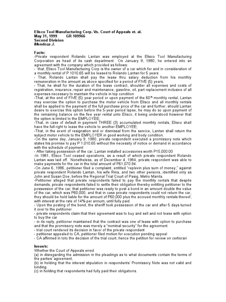 Elisco Tool Manufacturing Corp. vs. Court of Appeals Et. Al. | PDF ...