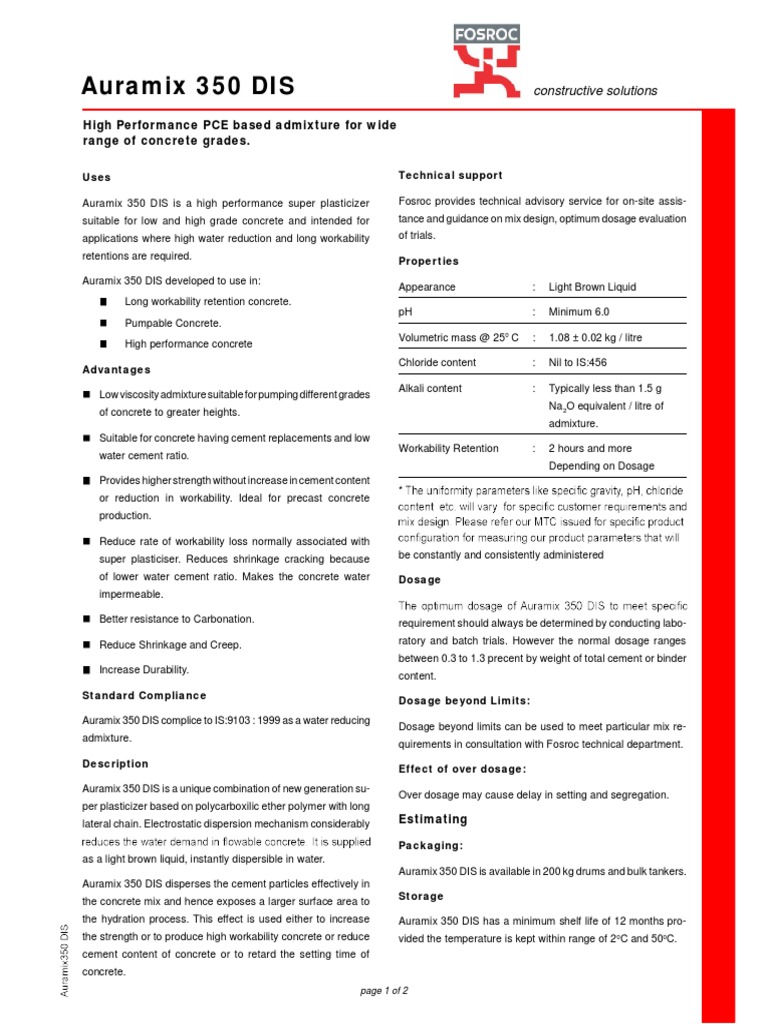 Fosroc Data Sheet 350 DIS | Download Free PDF | Concrete | Cement