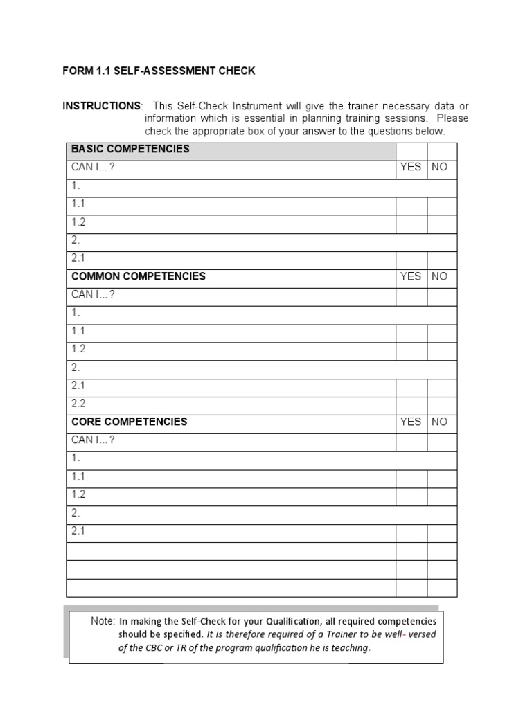 TNA Forms-Tempale (Job Sheet 1.1-2 | PDF
