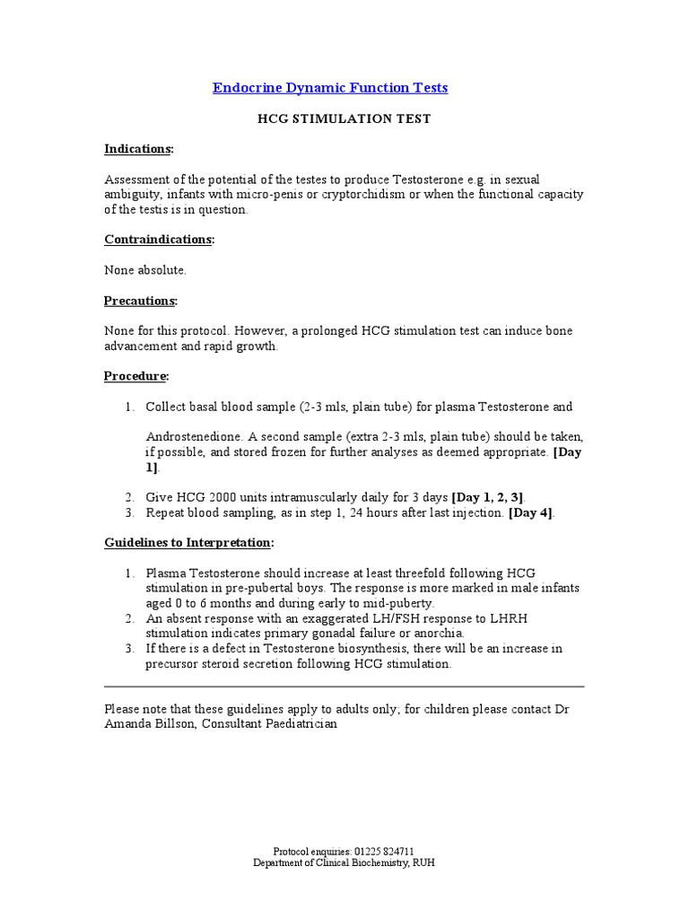 Endocrine Dynamic Function Tests: HCG Stimulation Test Indications | PDF