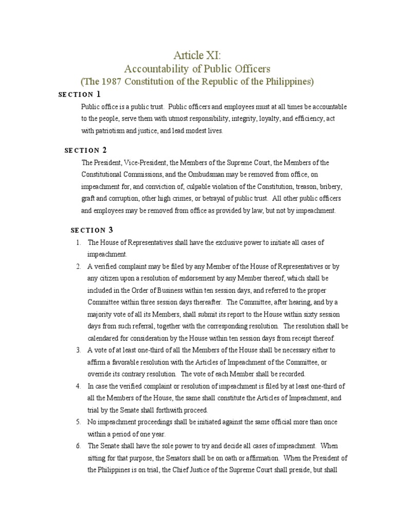 Article XI | PDF | Impeachment | United States Senate