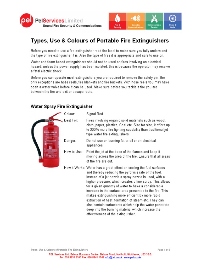 Types, Use & Colours of Portable Fire Extinguishers: Water Spray Fire ...