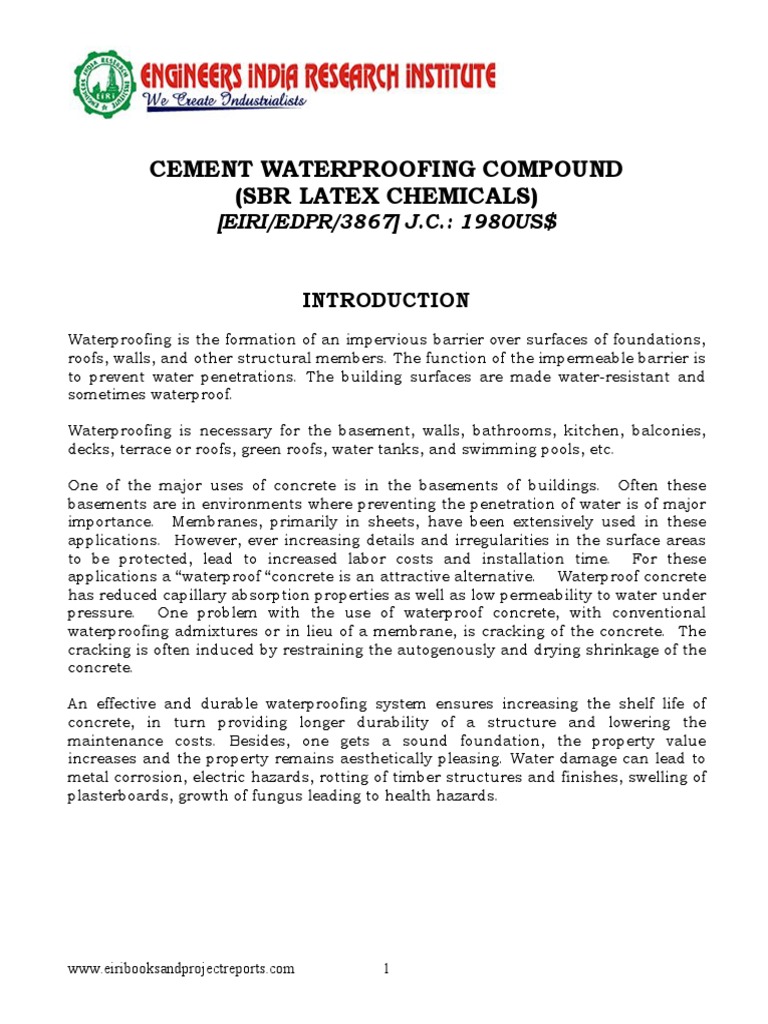 Project Report On Cement Waterproofing Compound (SBR Latex Chemicals ...