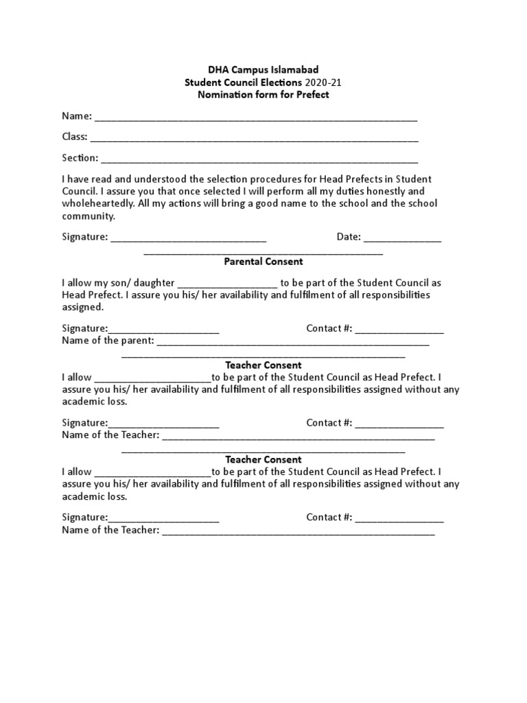 Prefect Nomination Form | PDF