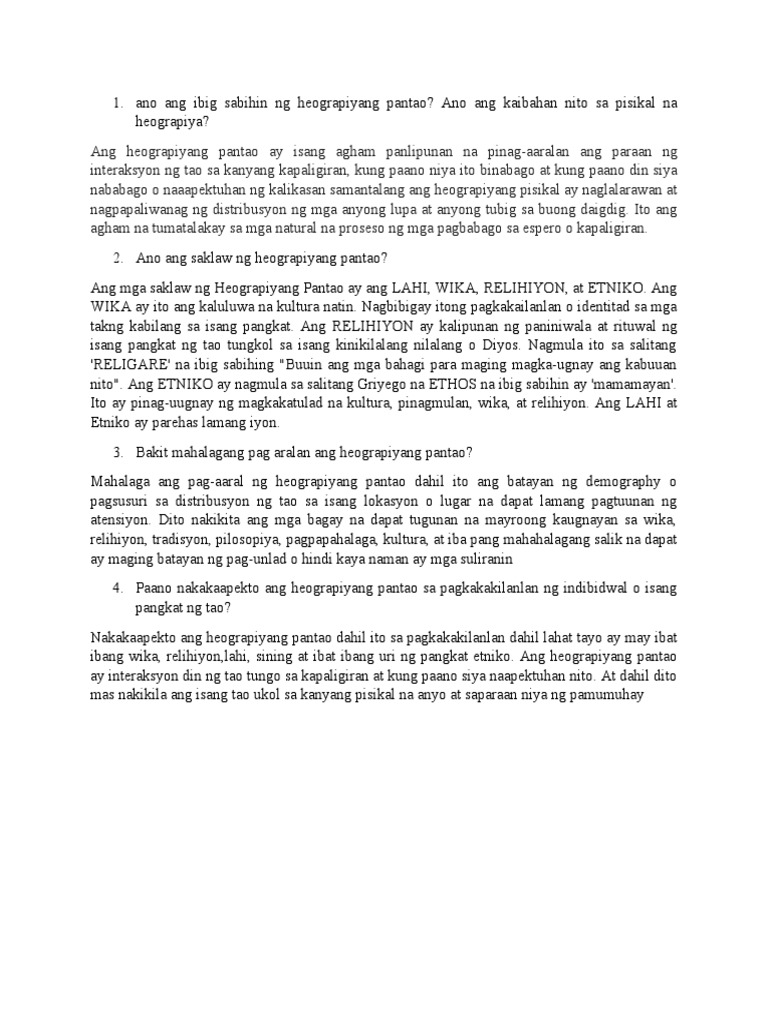 Ano Ang Ibig Sabihin NG Heograpiyang Pantao | PDF Ano Ang Ibig Sabihin NG Heograpiyang Pantao | PDF