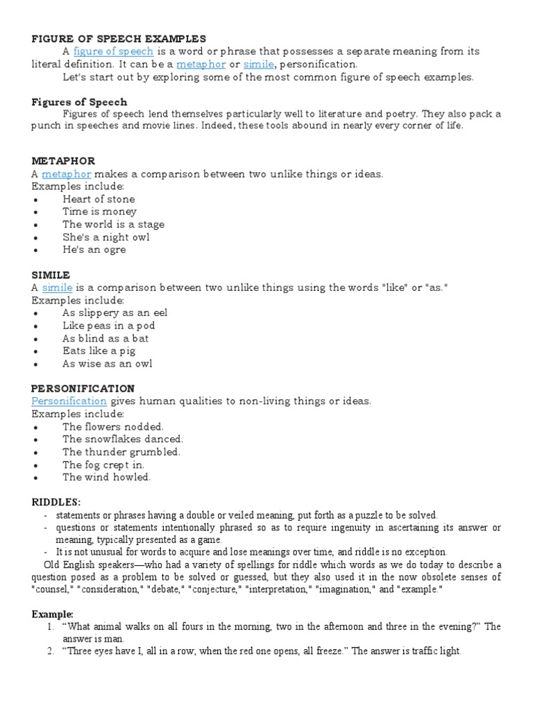 Figures of Speech and Examples | PDF | Riddle | Proverb