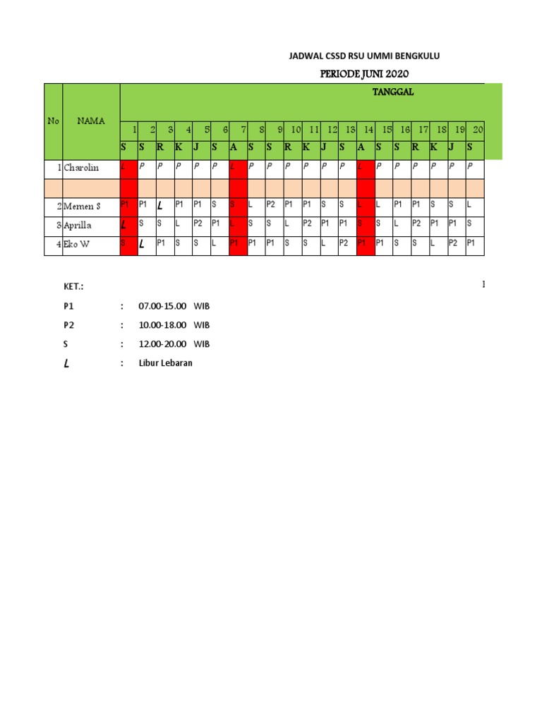 Jadwal CSSD Juni 2020 Rev.1 | PDF