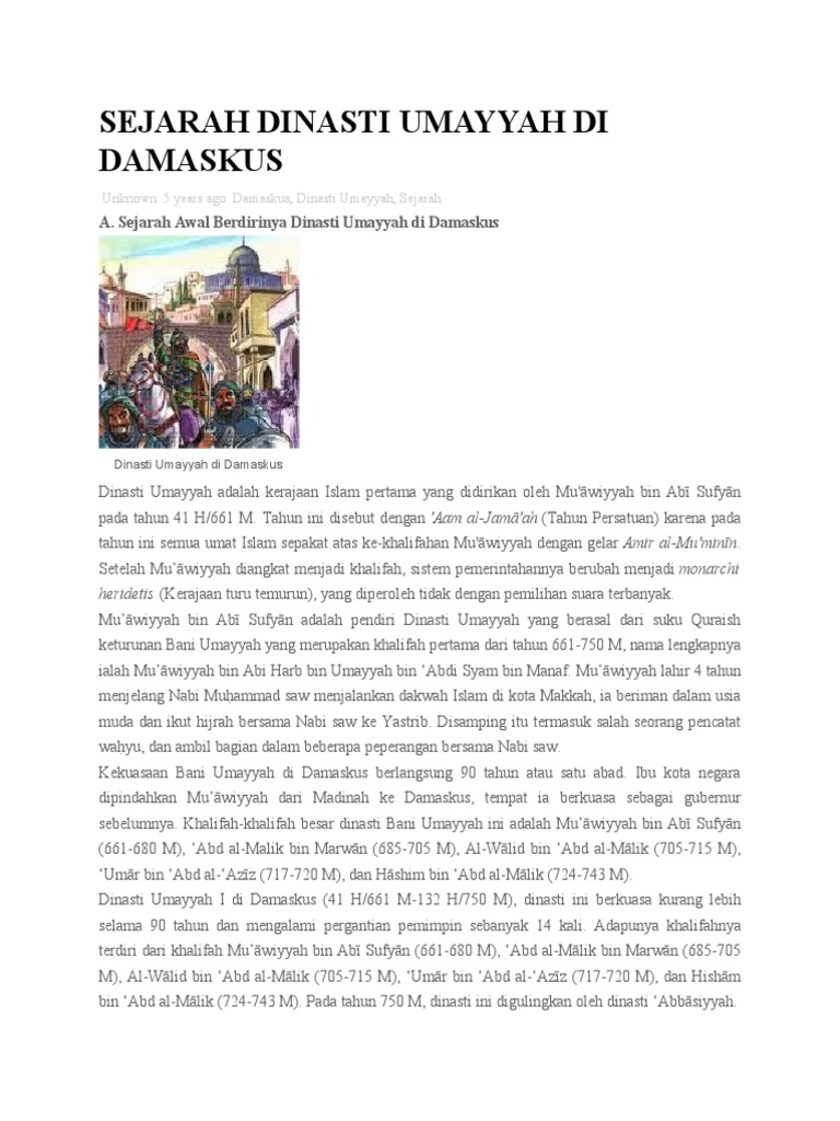 Sejarah Dinasti Umayyah Di Damaskus | PDF