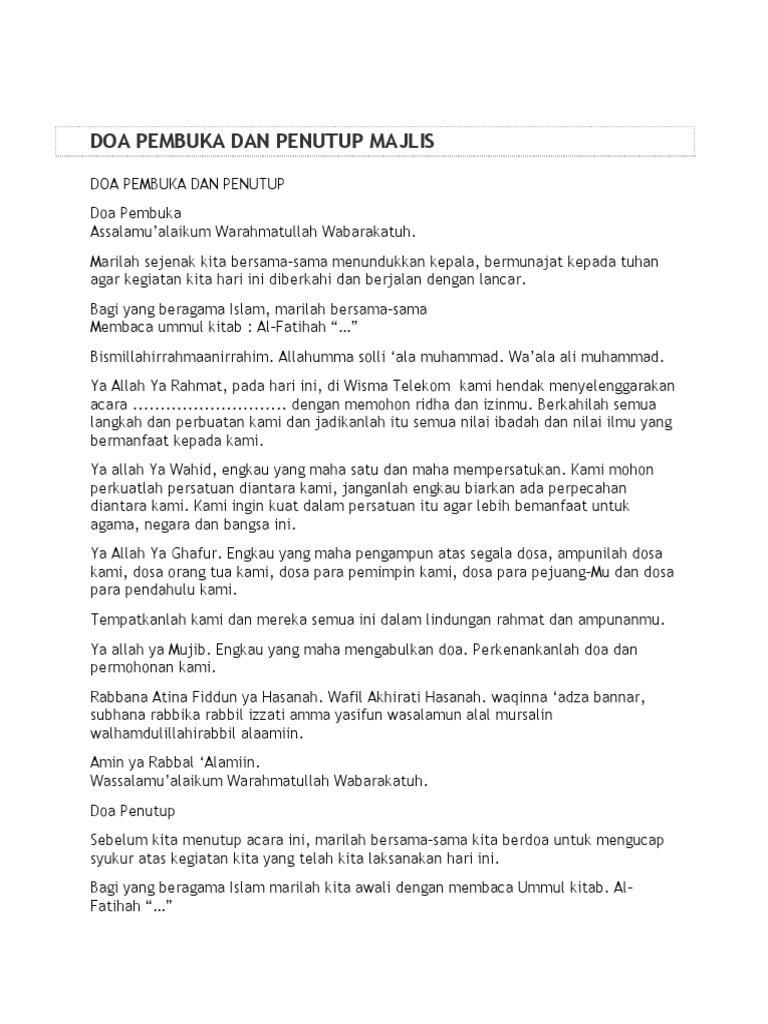 Doa Pembuka Dan Penutup Majlis | PDF