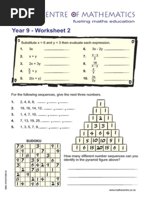 Yr 9 Maths Worksheets Year 9 Worksheet 2: X Y 2 18 X Y Y X | PDF