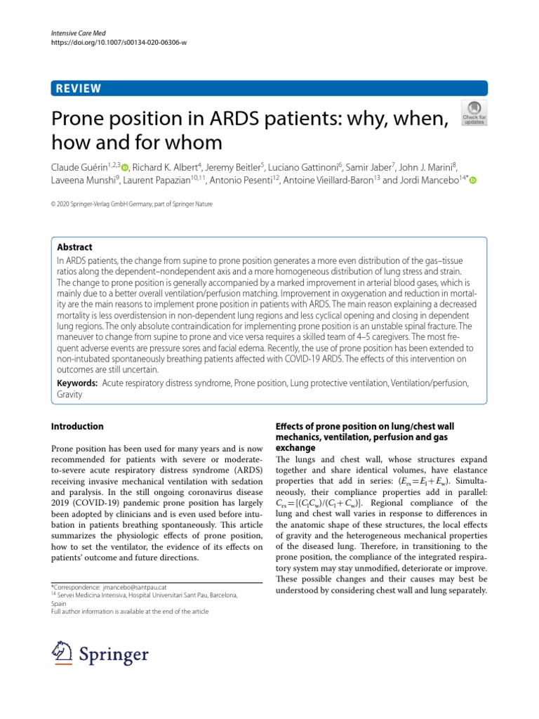 Prone Position in ARDS Patients: Why, When, How and For Whom | PDF ...