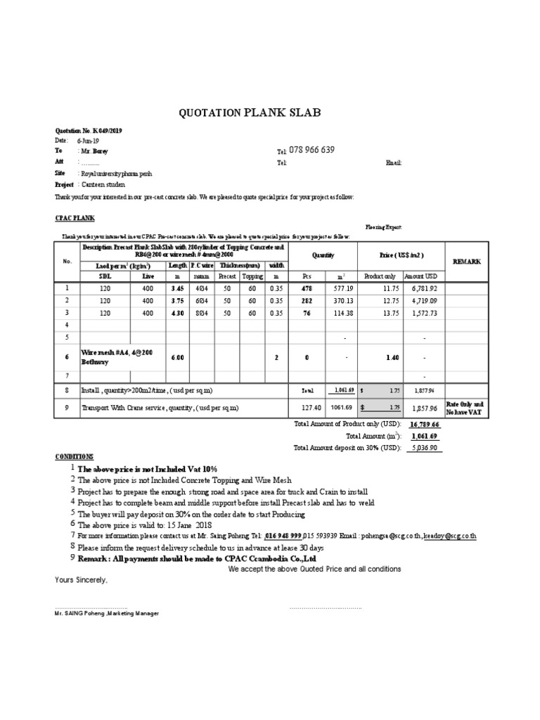 Plank Slab: Quotation | PDF | Building Engineering | Structural Engineering