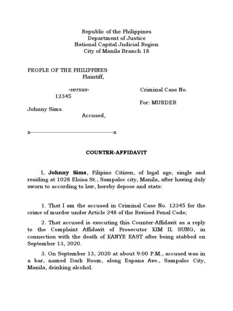 Counter Affidavit | PDF | Assault | Aggression