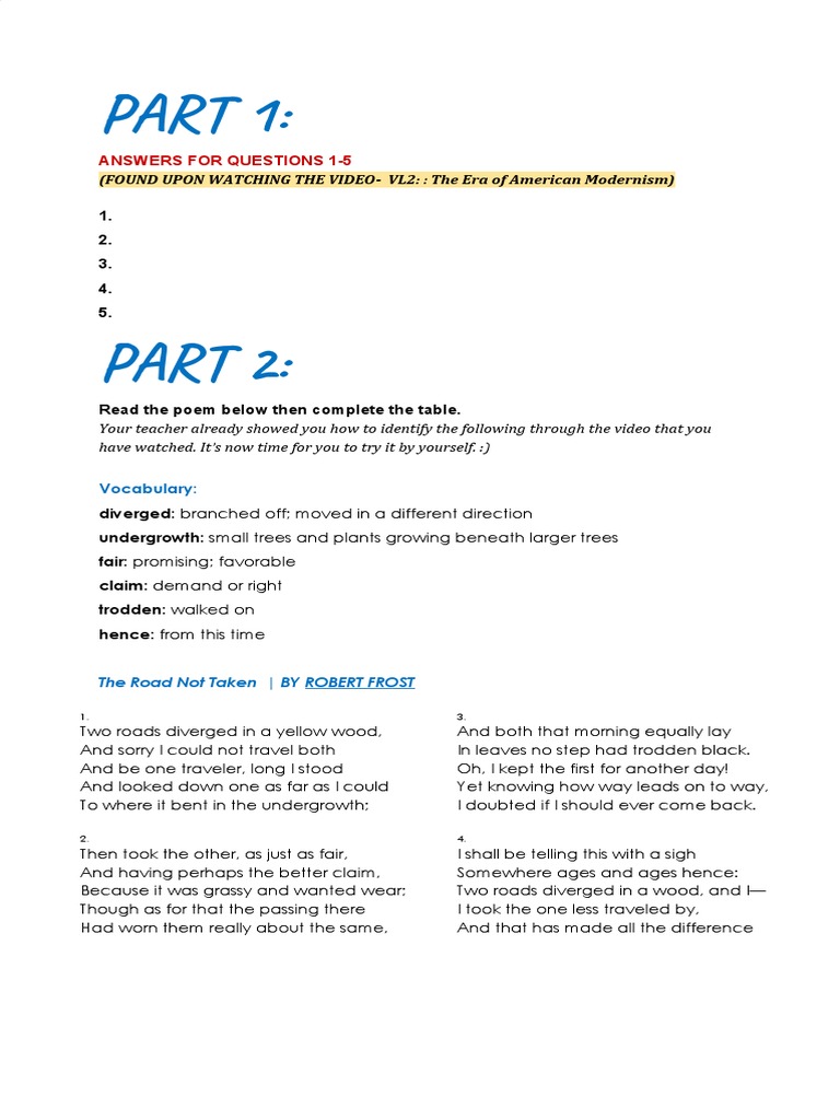 WW5 - Poems by Robert Frost (Worksheet) | PDF | Poetry