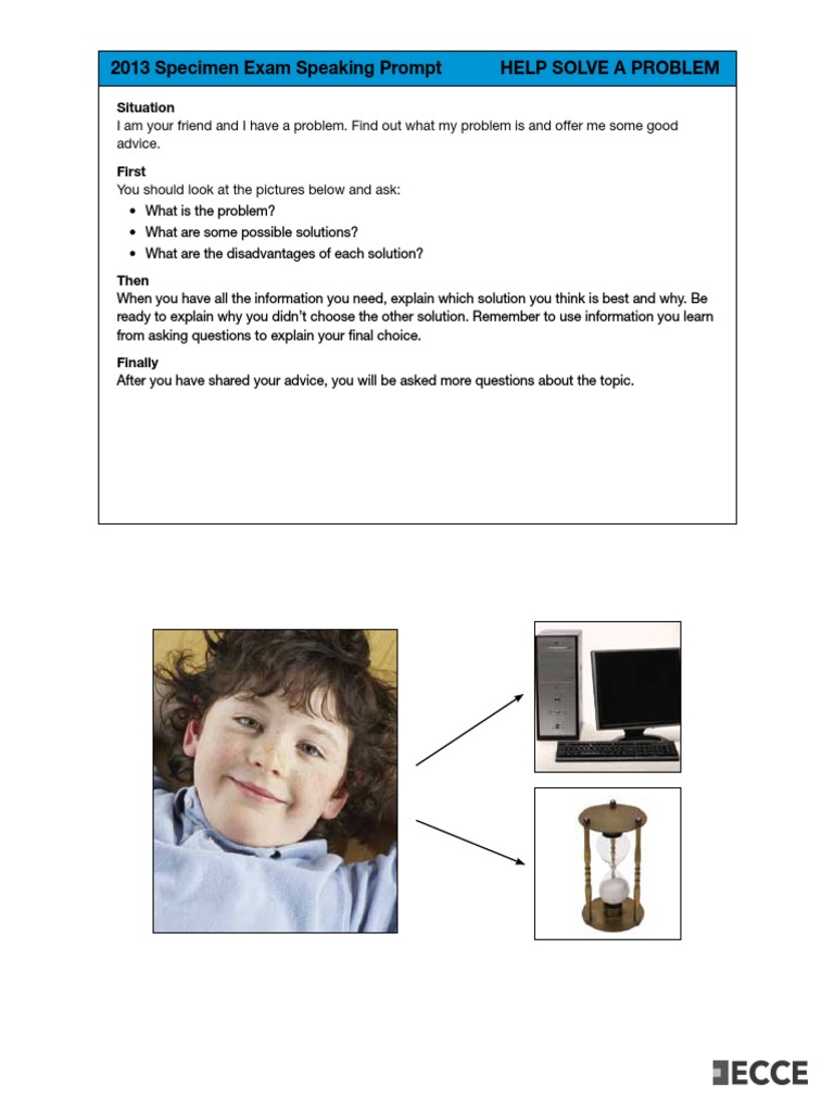 2013 Specimen Exam Speaking Prompt Help Solve A Problem: Situation | PDF