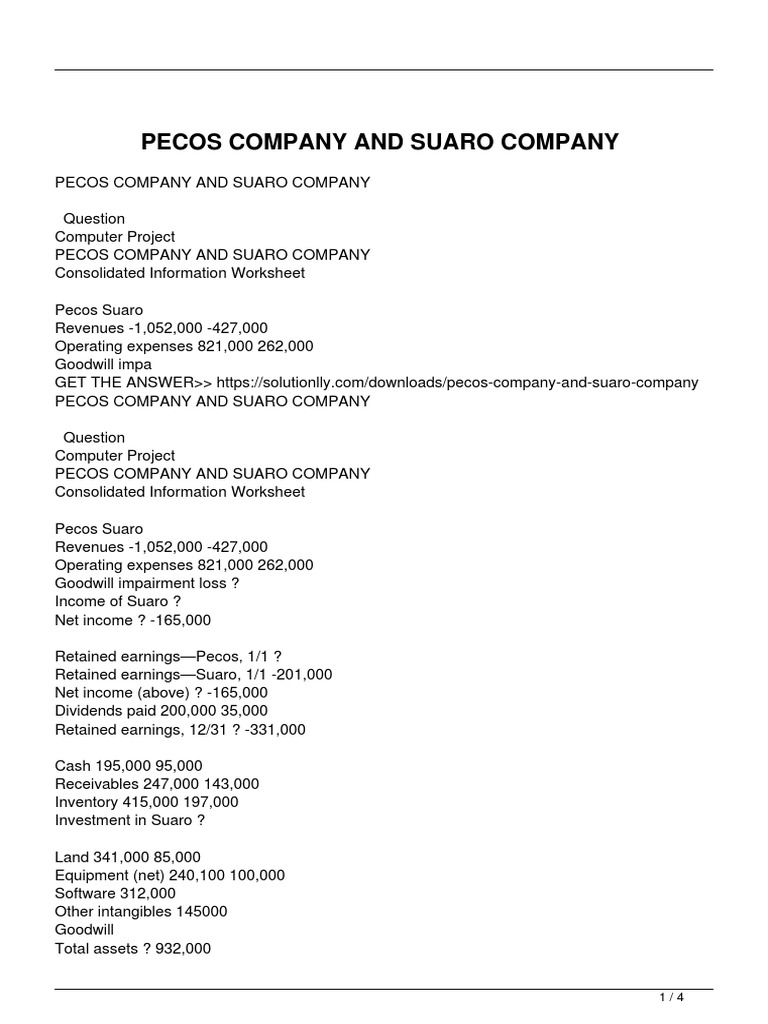 Pecos Company and Suaro Company | Download Free PDF | Goodwill ...