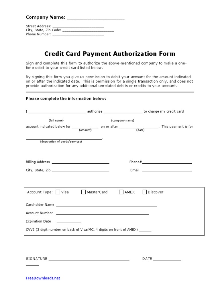 Credit Card Payment Authorization Form: Company Name | PDF