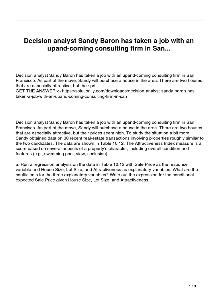 Decision Analyst Sandy Baron Has Taken A Job With An Upand Coming ...