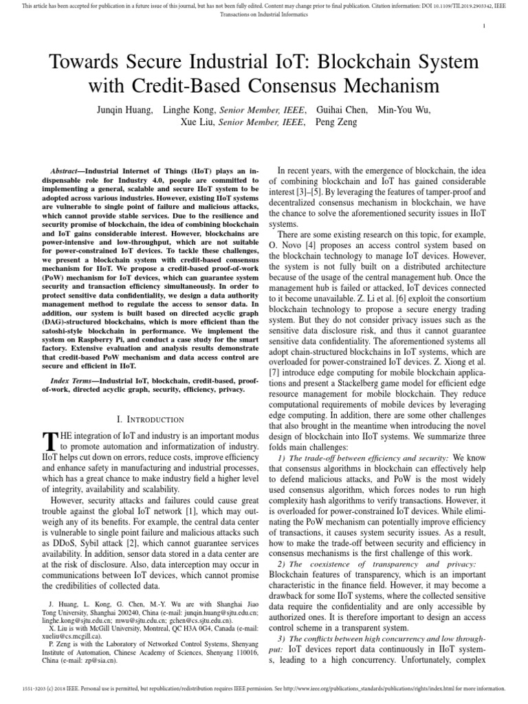Secure Industrial IoT System Using Credit-Based Blockchain | PDF ...