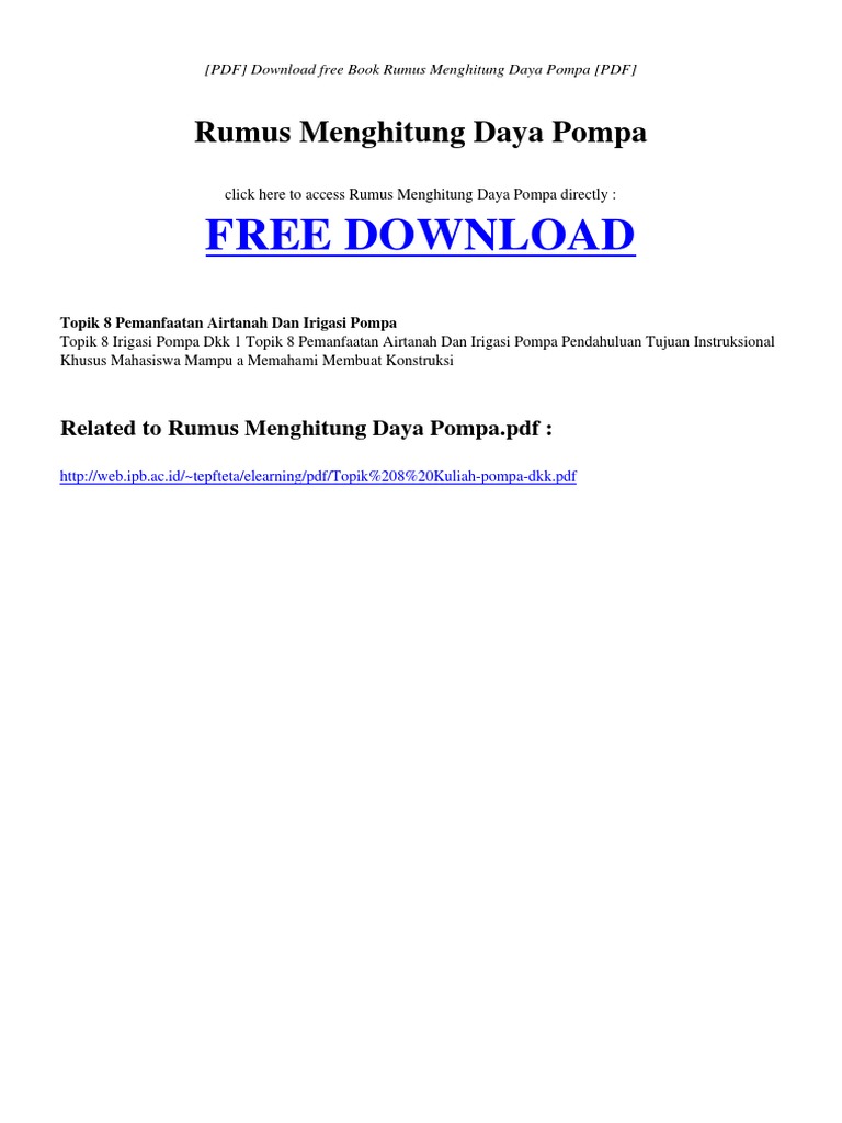 Rumus Menghitung Daya Pompa PDF | PDF