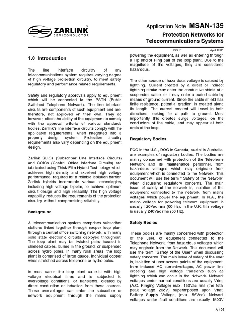 MSAN-139: Protection Networks For Telecommunications Systems | PDF ...