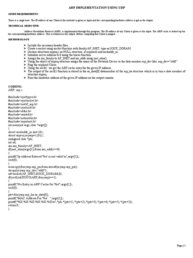 6 - Arp Implementation Using Udp | PDF | Network Socket | Internet Protocols