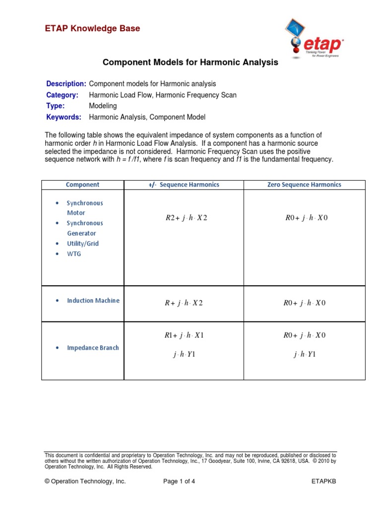 Component Models For Harmonic Analysis: ETAP Knowledge Base | PDF | Electronic Filter | Force
