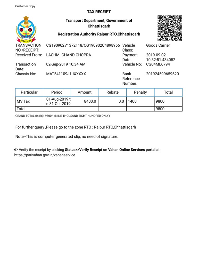 Transport Department, Government of Chhattisgarh Registration Authority ...