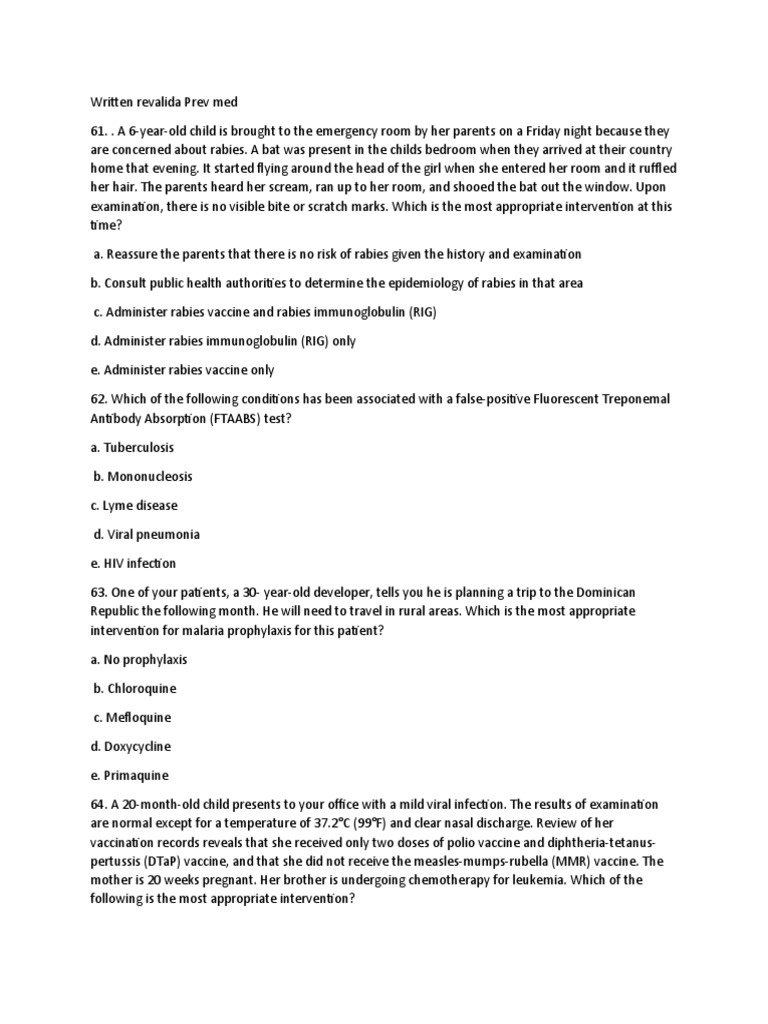 Written Revalida Prev Med - FINAL | PDF | Vaccines | Medical Specialties